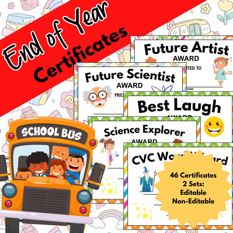 Printable End of Year Certificates Bundle - Pre-k to 5th Grade ...