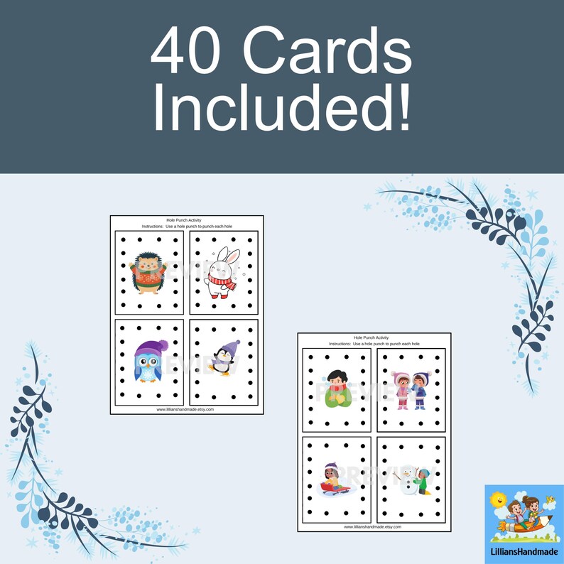 Winter Hole Punch Cards for Kids | Snowmen, Yetis & More | 40 Pre-k to ...