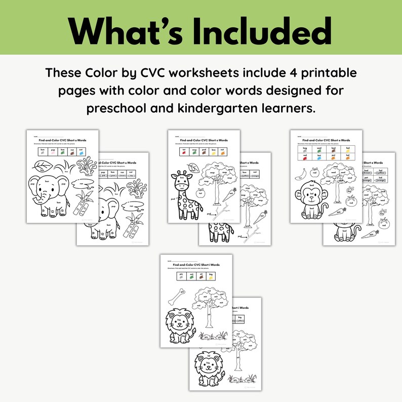 Zoo Animals Color by CVC Words for Preschool and Kindergarten - Etsy