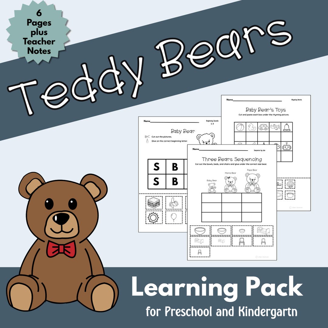 Teddy Bear Learning Pack for Kindergarten - Etsy