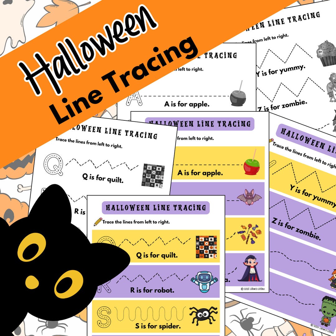 Halloween Line Tracing Alphabet A-Z | Color & B-W Printable | Fine ...