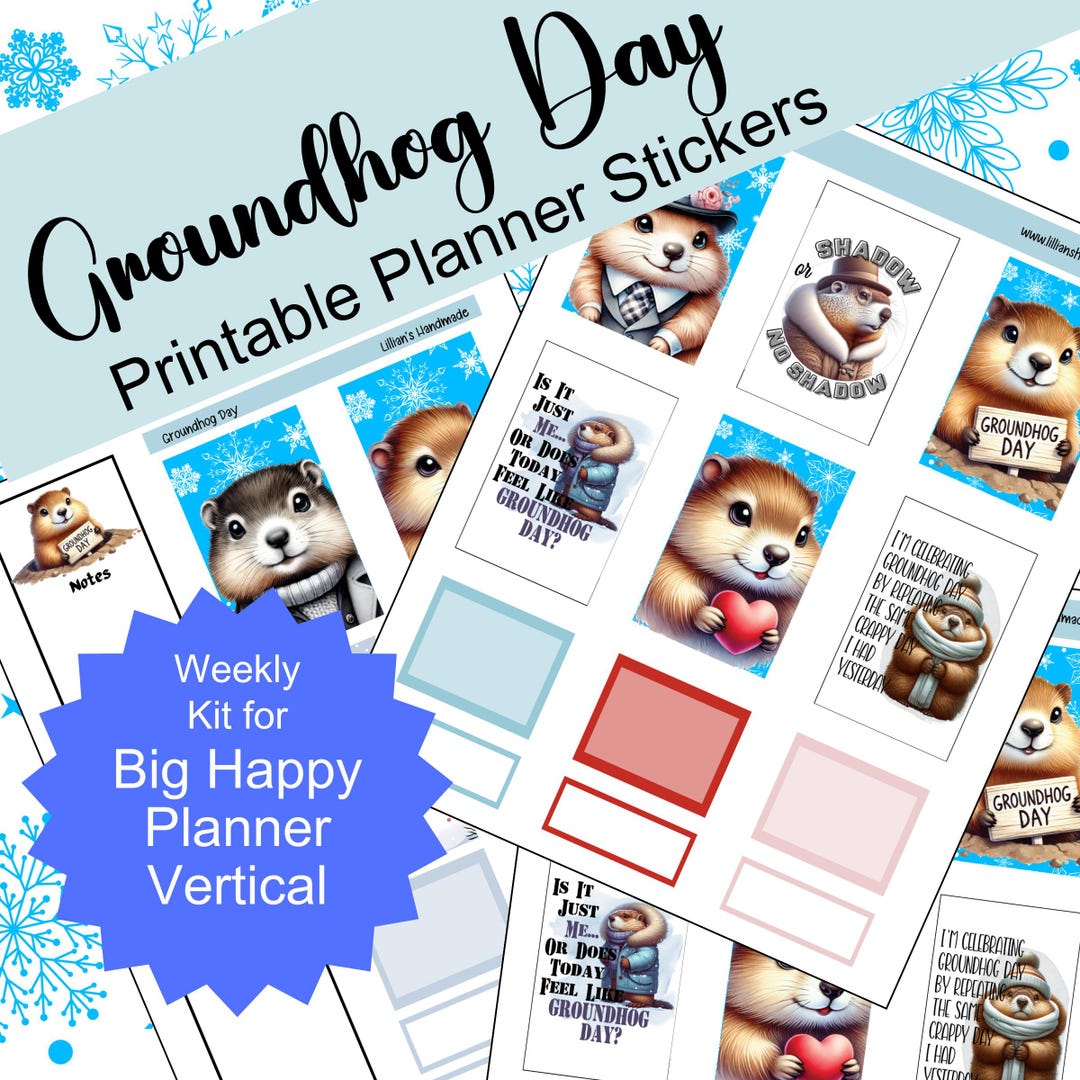 Groundhog Day Big Happy Planner Printable Stickers Vertical Weekly Kit ...
