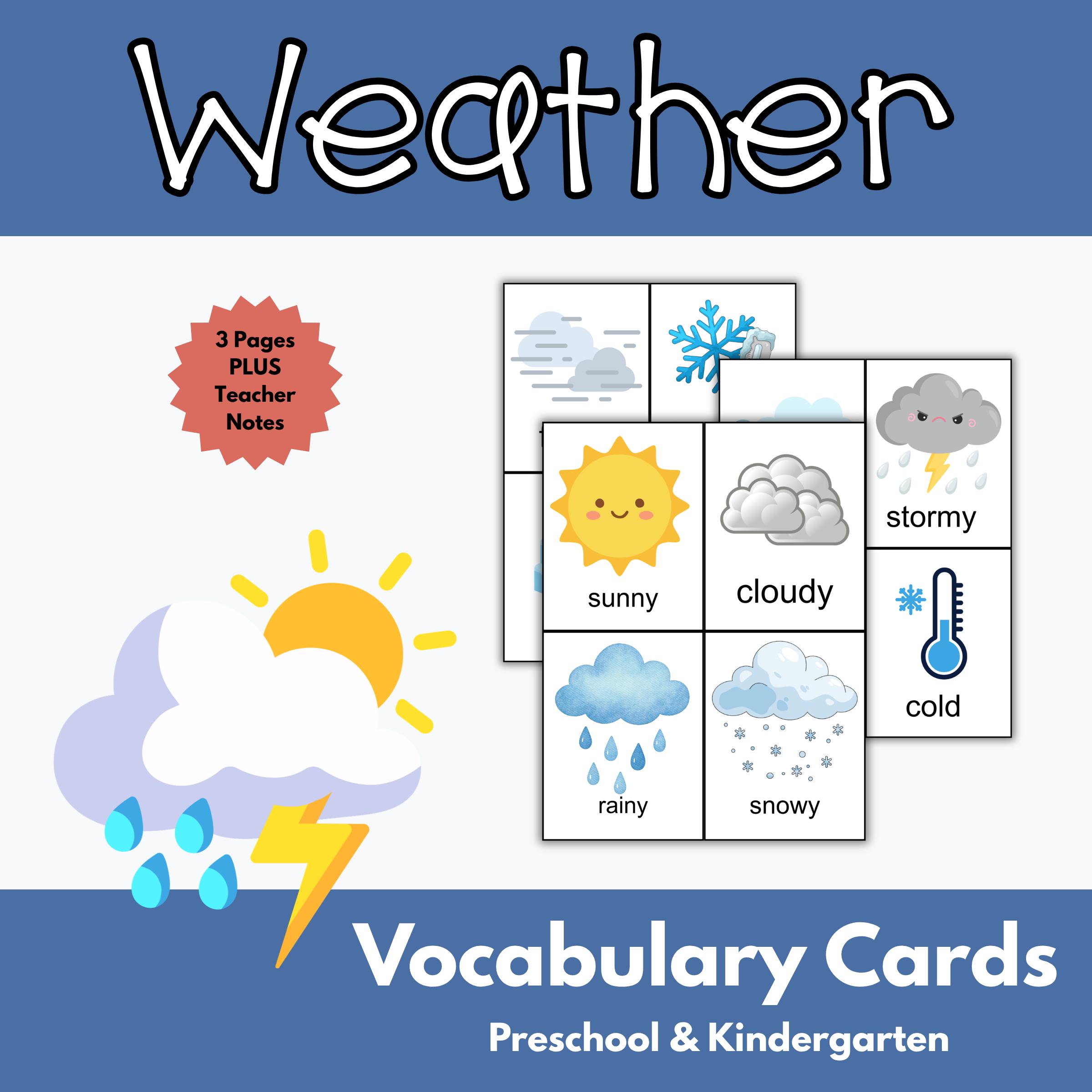 Weather Vocabulary Cards Preschool Kindergarten Weather Words ...