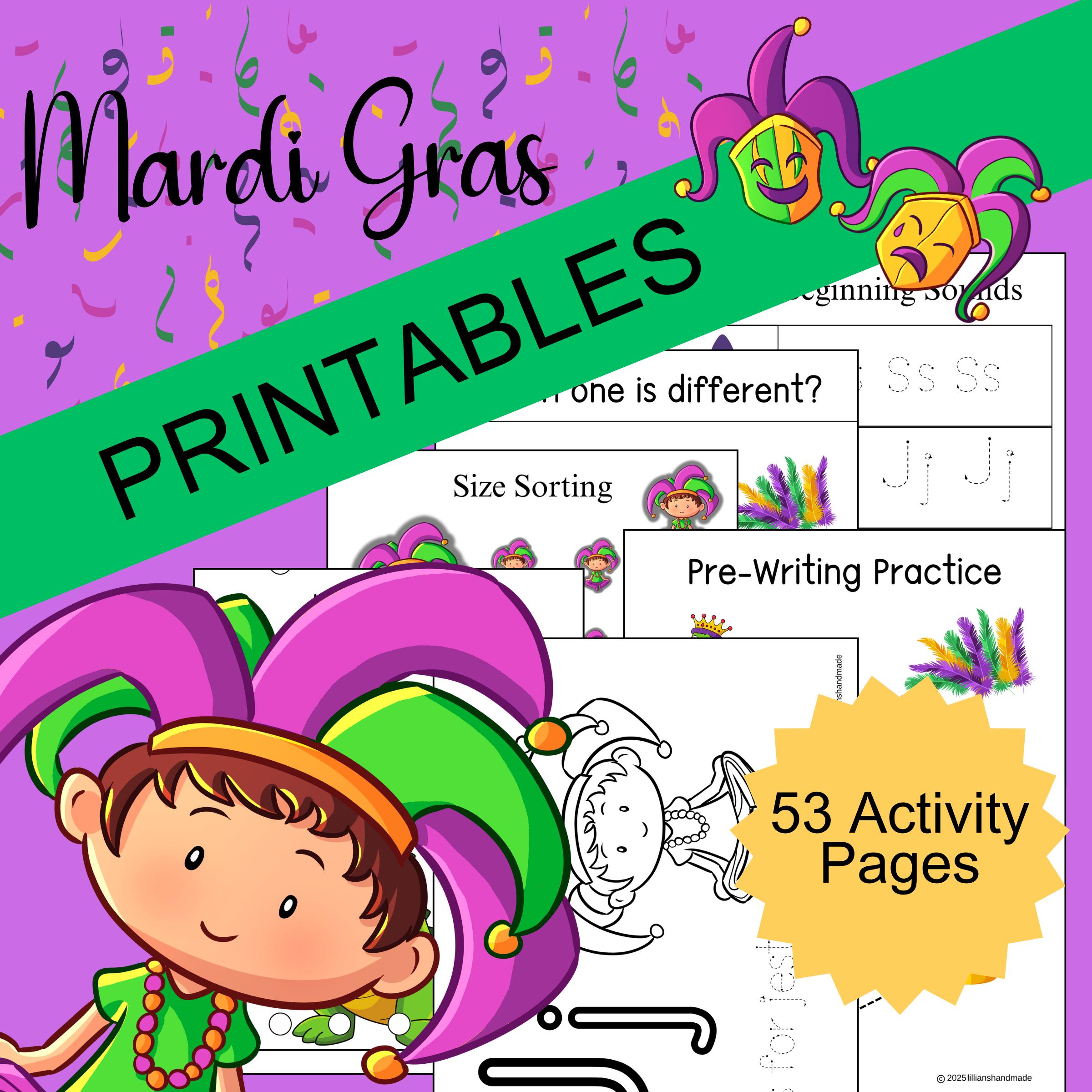 Mardi Gras Preschool Activity Bundle Printable Kindergarten Worksheets ...