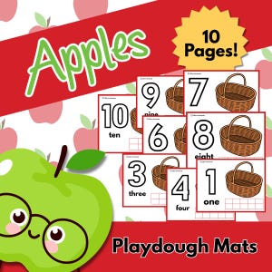 Apple Playdough Mats Numbers 1-10 | Counting, Ten Frame, Fine Motor ...