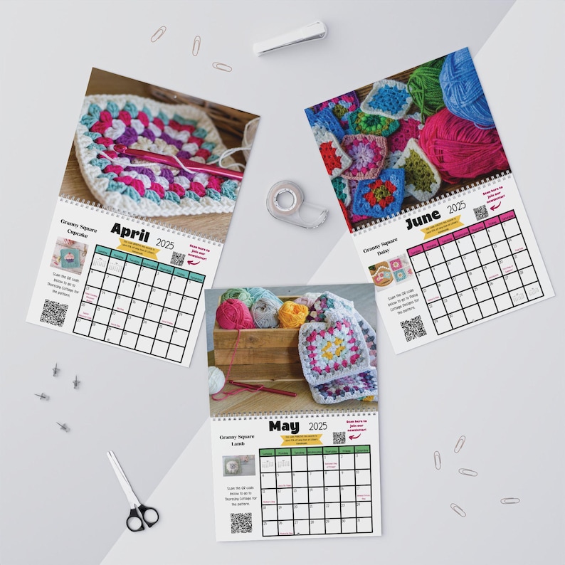 2025 Wall Calendar, Craft Calendar, Granny Square Pattern Calendar ...