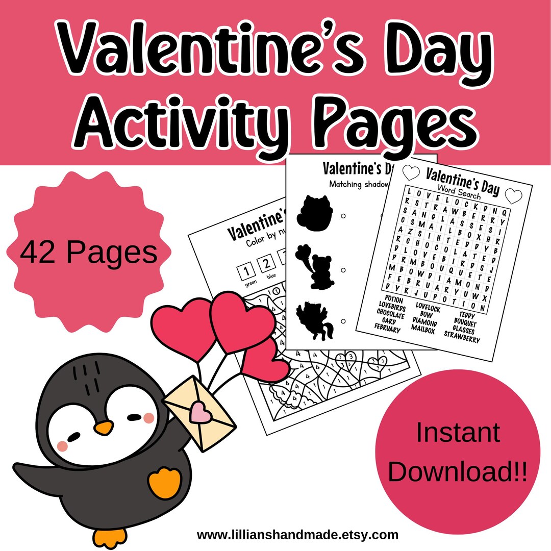 Valentines Day Printable Activity Bundle With Coloring Pages, Word ...