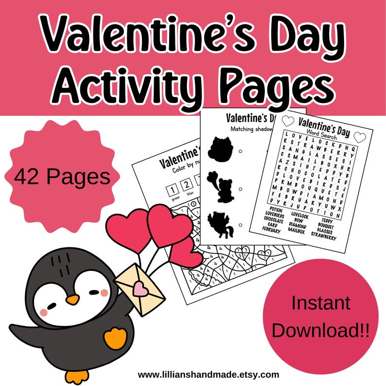 Valentines Day Printable Activity Bundle With Coloring Pages, Word ...