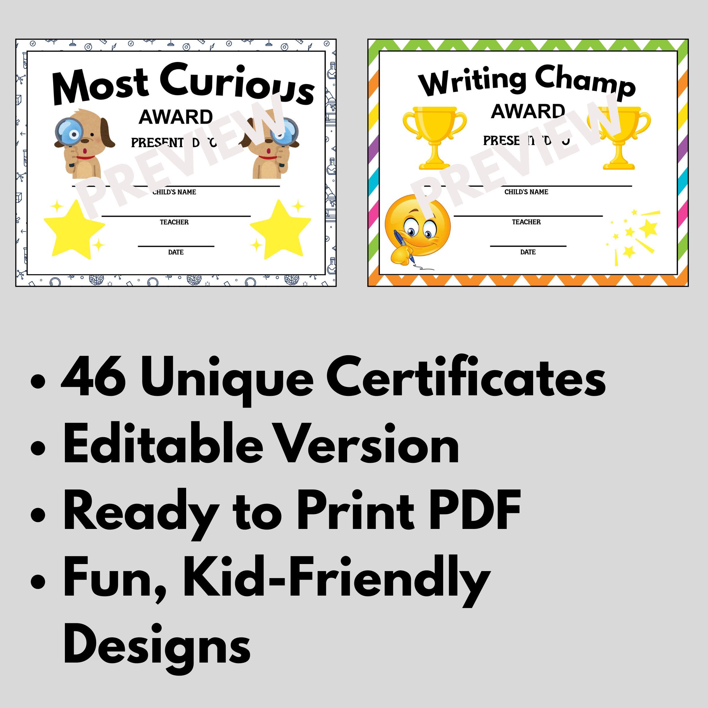 Printable End of Year Certificates Bundle - Pre-k to 5th Grade ...