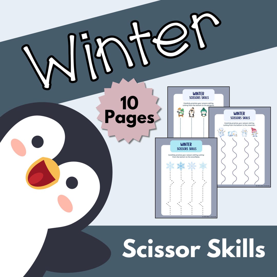 Winter Scissor Skills | Preschool Cutting Practice Worksheets - Etsy
