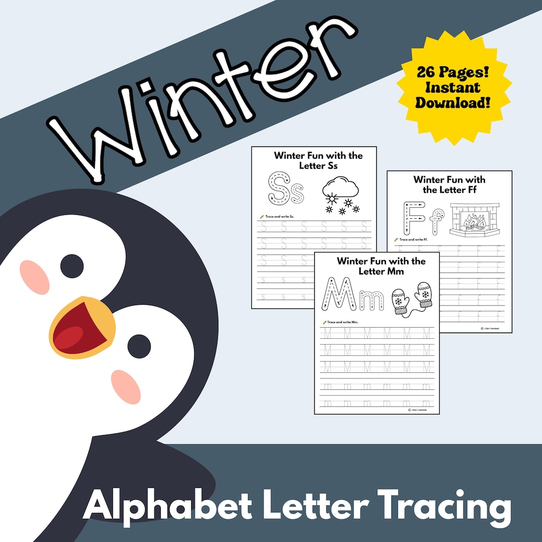 Winter Alphabet Letter Tracing Worksheets | 26 A-Z Pages for Preschool ...