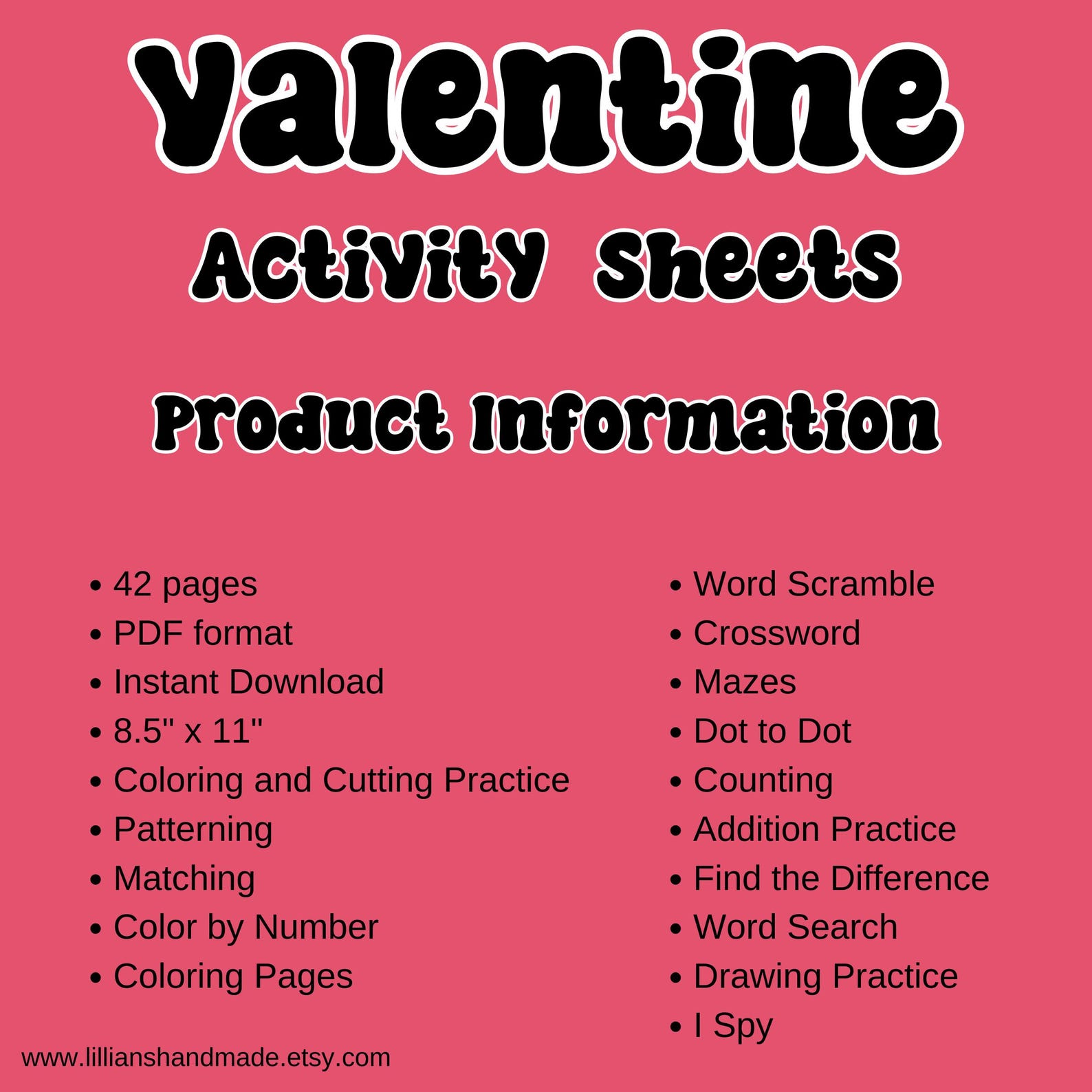 Valentines Day Printable Activity Bundle With Coloring Pages, Word ...