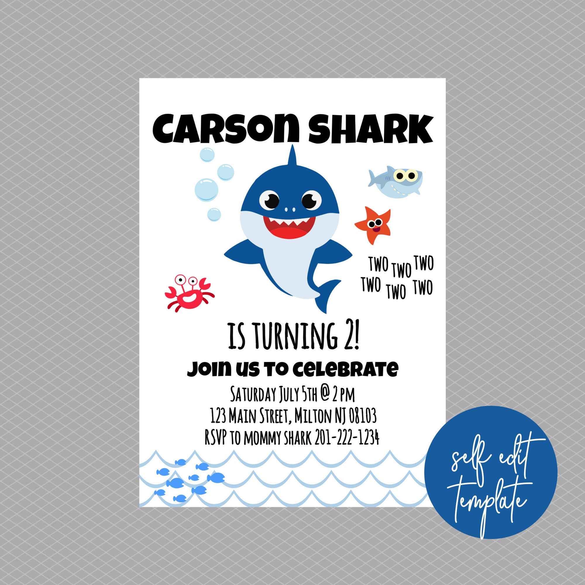 Baby Shark Birthday Invitation // Boy Baby Shark Invitation // Cute ...