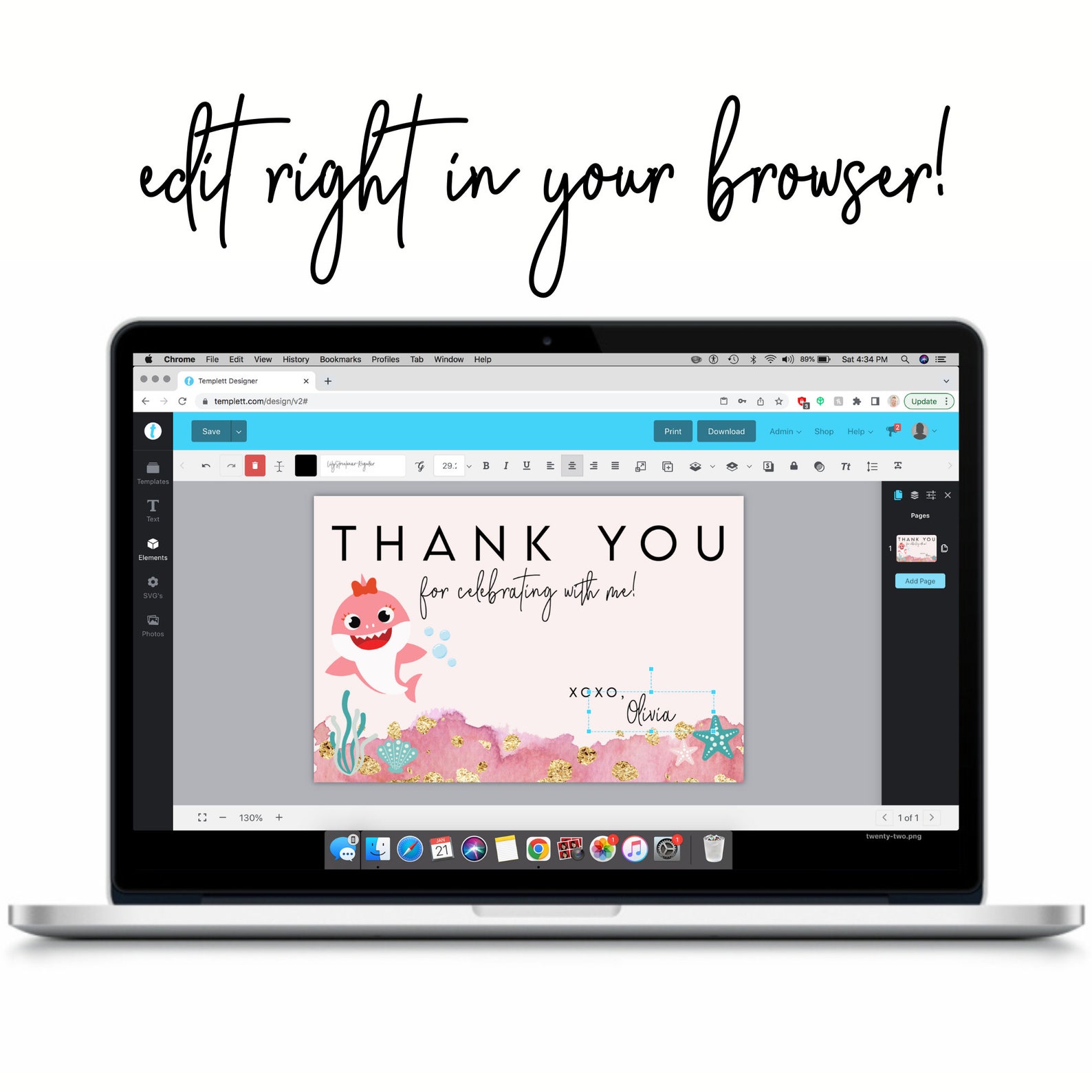 Baby Shark Birthday Thank You Card // Baby Shark Girl Birthday Thank ...