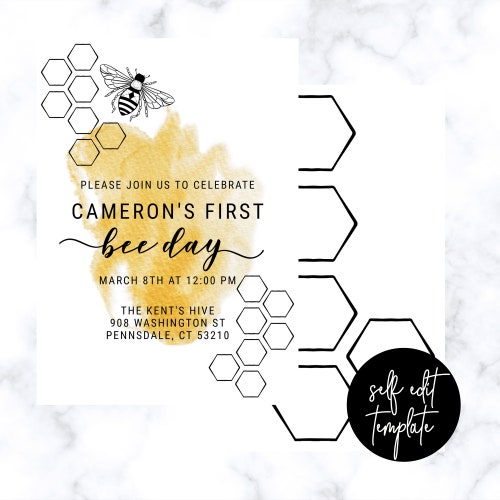 Editable Bee Themed First Birthday Bee Day Invitation - Etsy