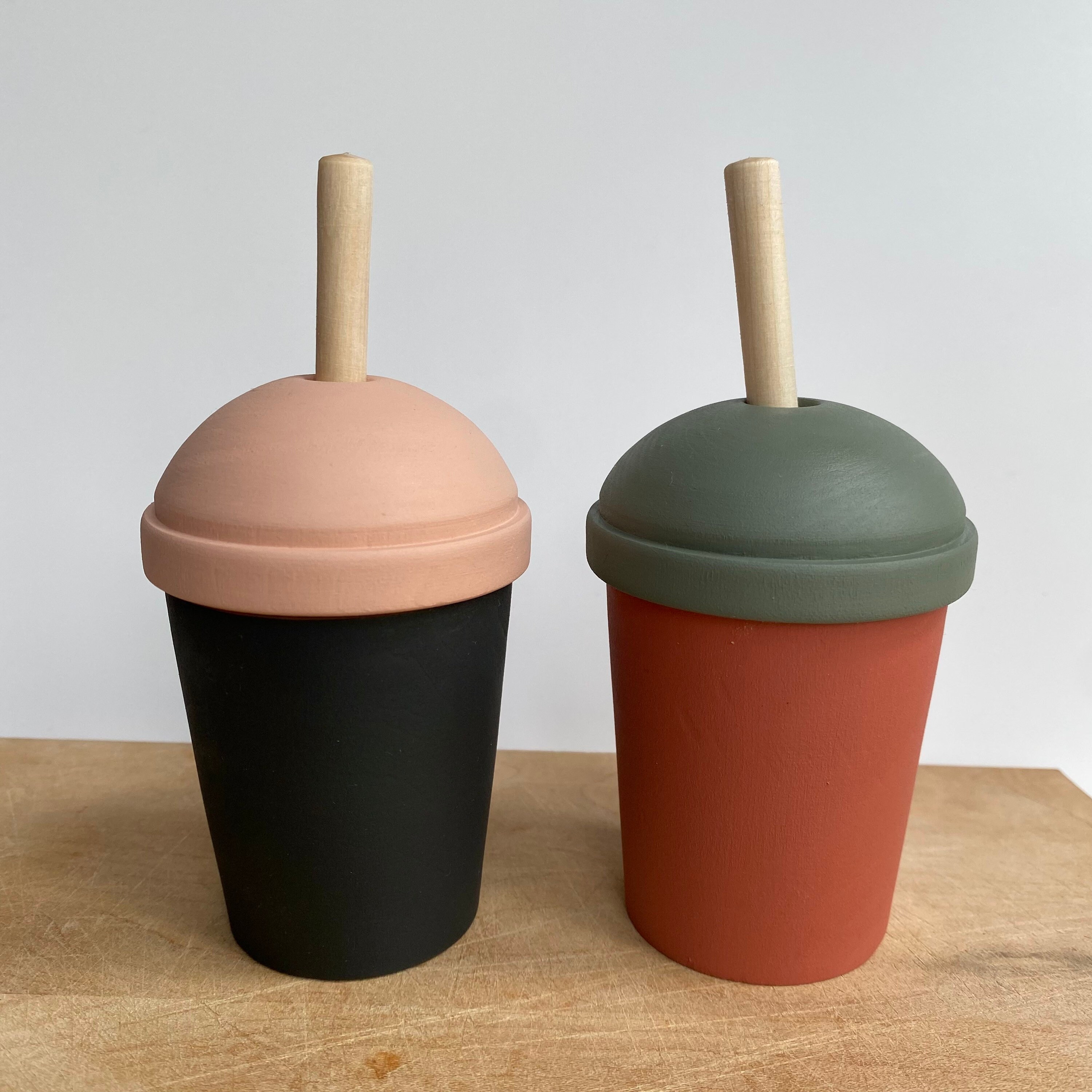 Pretend Play Kitchen Wooden Coffee Cup With Straw Montessori - Etsy