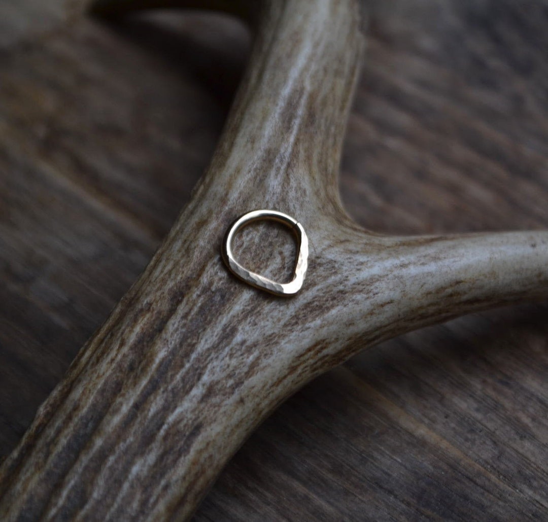 Yellow Gold V Septum Ring, 16 Gauge Yellow Gold Septum Ring, Textured ...