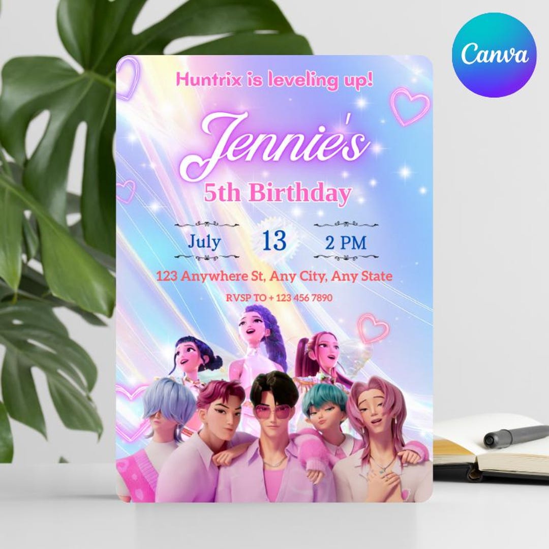 Kpop Demon Hunter Birthday Card, Editable Canva Layout, Anime Theme ...