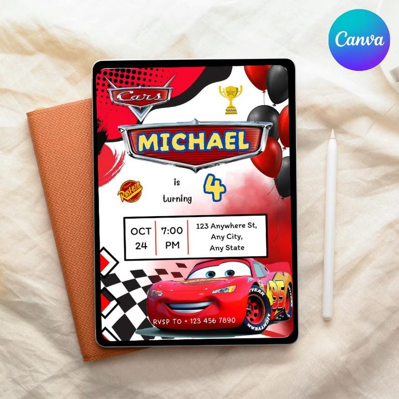 Lightning Mcqueen Birthday Template, Editable Disney Cars Party Invite ...