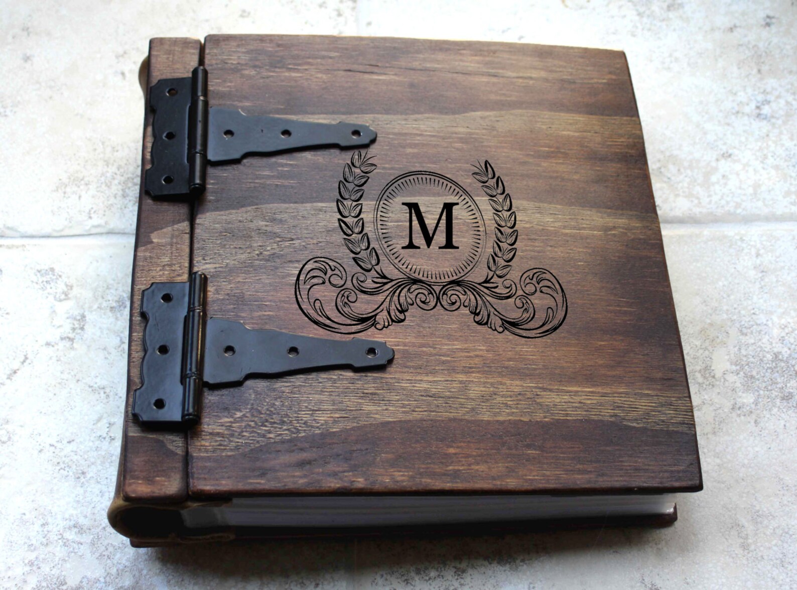 Monogram Photo Album Wood & Leather Artist Portfolio Rustic - Etsy