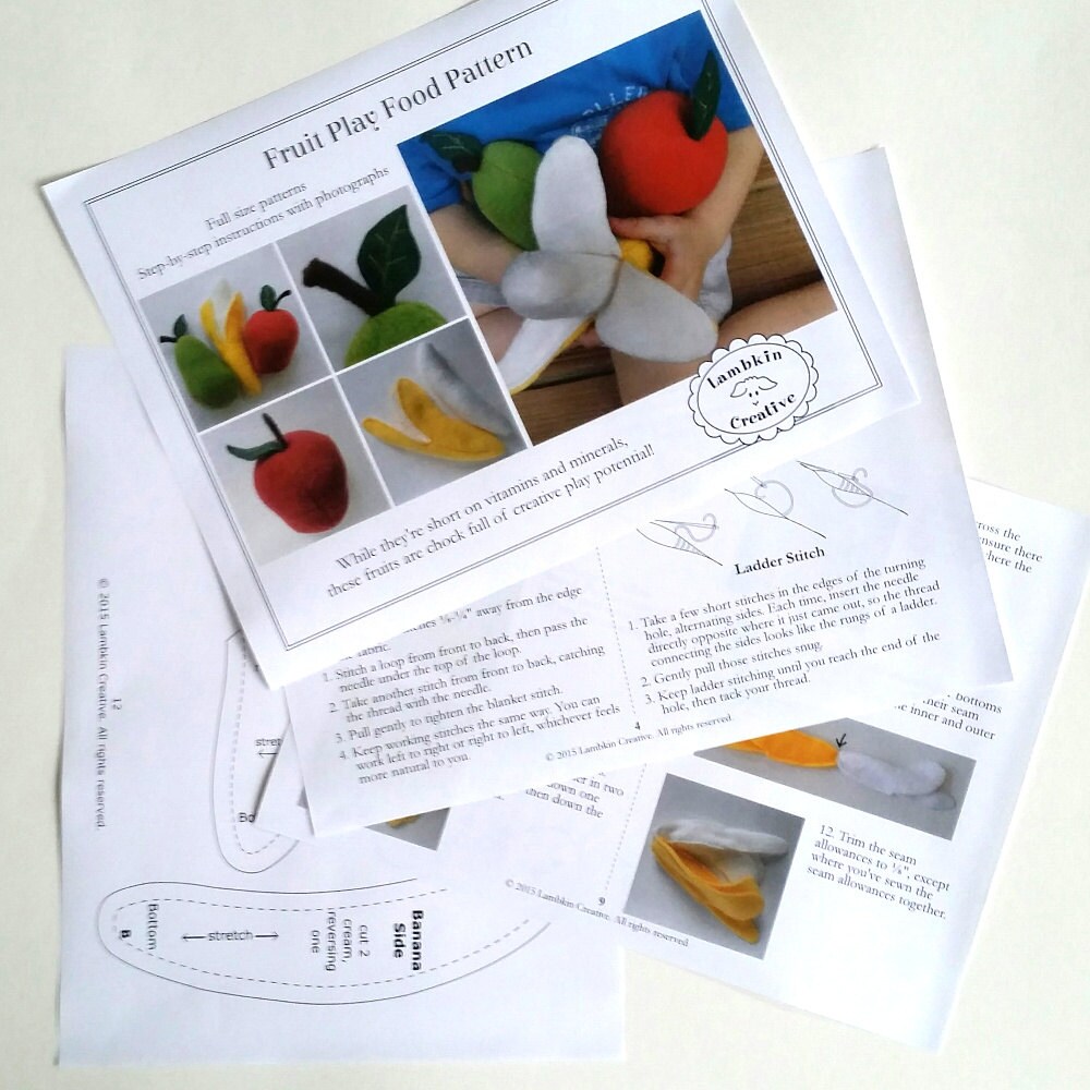 Play Food Fruit Pattern - PDF Sewing Pattern - Fleece Food Fruit ...