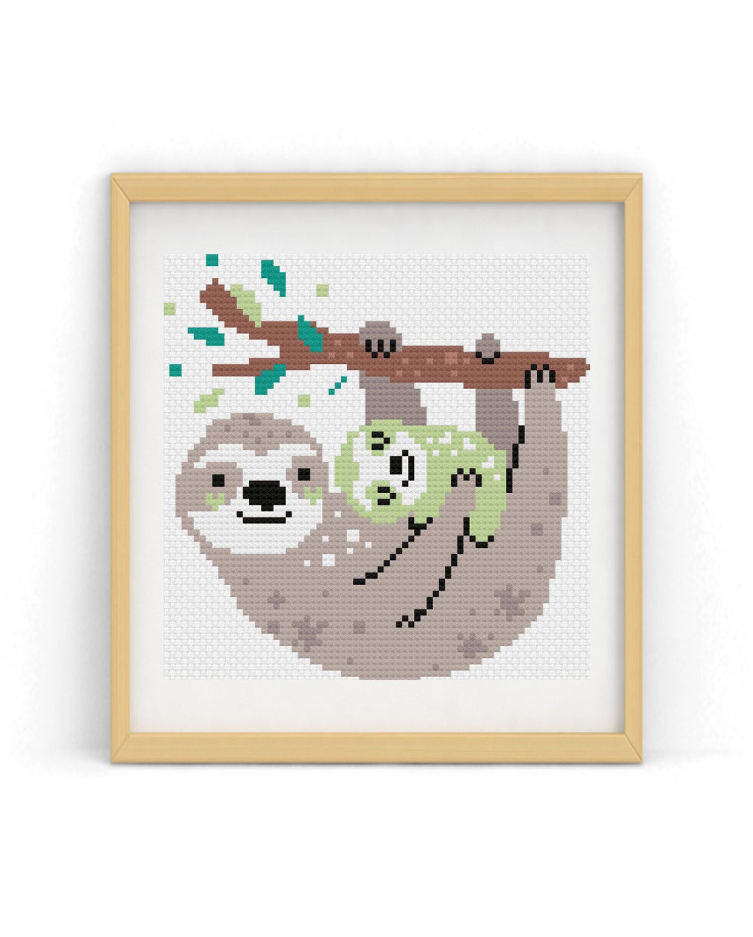 Sloth With Baby Cross Stitch Pattern, Sloth Baby, Wildlife Needlepoint ...