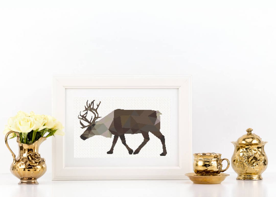 Geometric Cross Stitch Moose Deer Polygon Elk Mosaic Pattern Instant ...