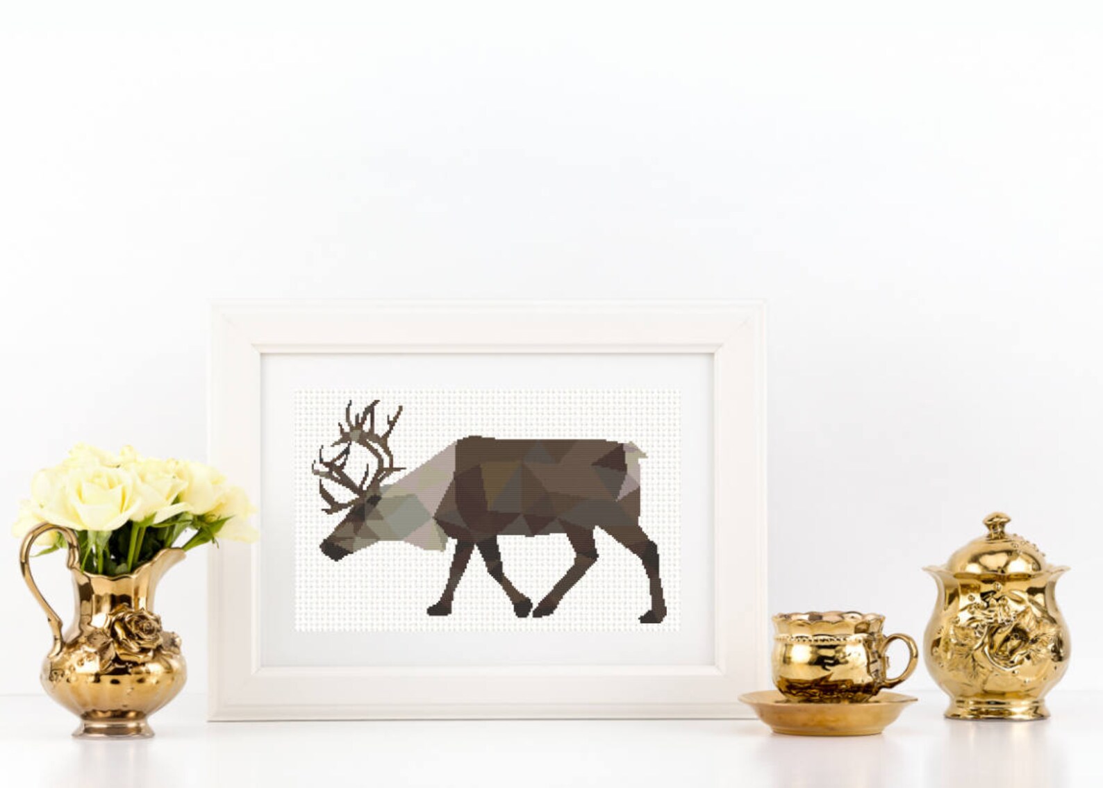 Geometric Moose Cross Stitch Pattern PDF, Polygon Animal Mosaic Instant ...