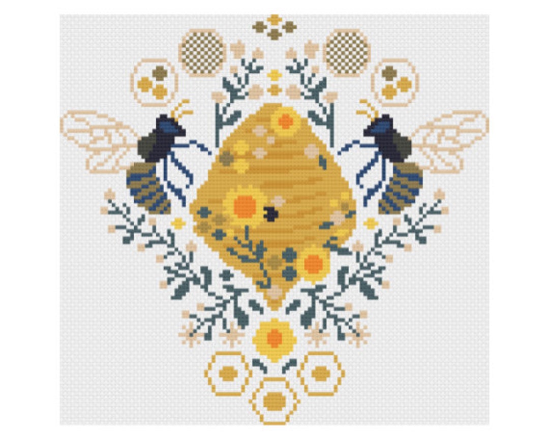 Bee Cross Stitch, Spring Hive Stitch, Floral Needlework, DIY Bee Theme ...