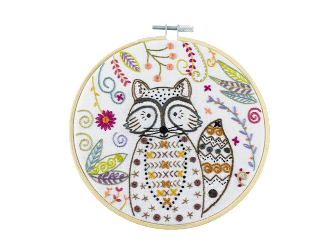 Raccoon Preprinted Embroidery Kit / Raccoon Embroidery / Raccoon Stitch ...