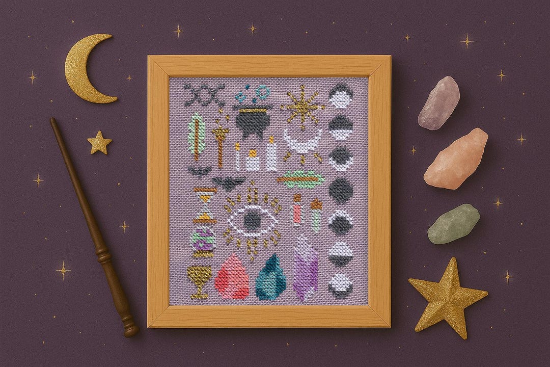 Magic Collage Cross Stitch Pattern PDF, Witchy Celestial Spell Book ...