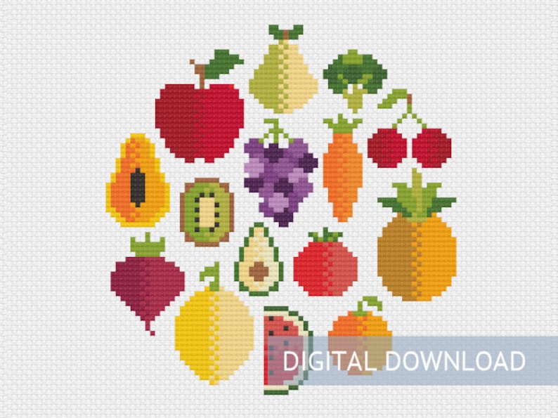Fruit Cross Stitch Pattern / Vegetable Cross Stitch Pattern / Cute ...