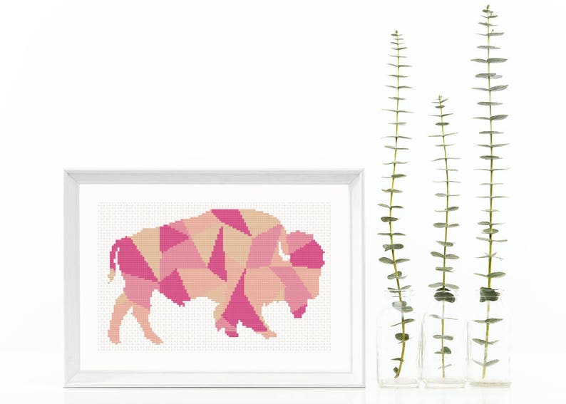 Bison Buffalo Cross Stitch Pattern PDF, Geometric Polygon Tribal Mosaic ...
