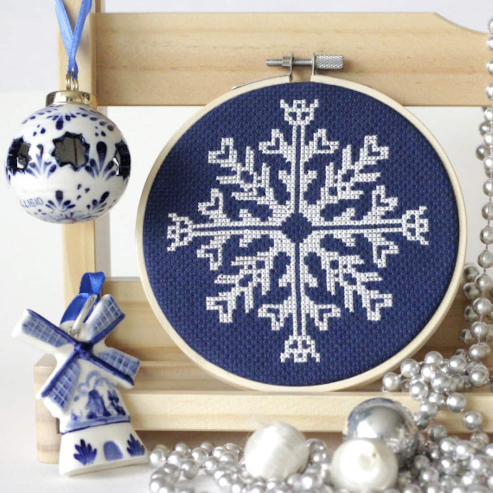 Xmas Cross Stitch Snowflake Winter Cross Stitch Chart Snow Holiday DIY ...