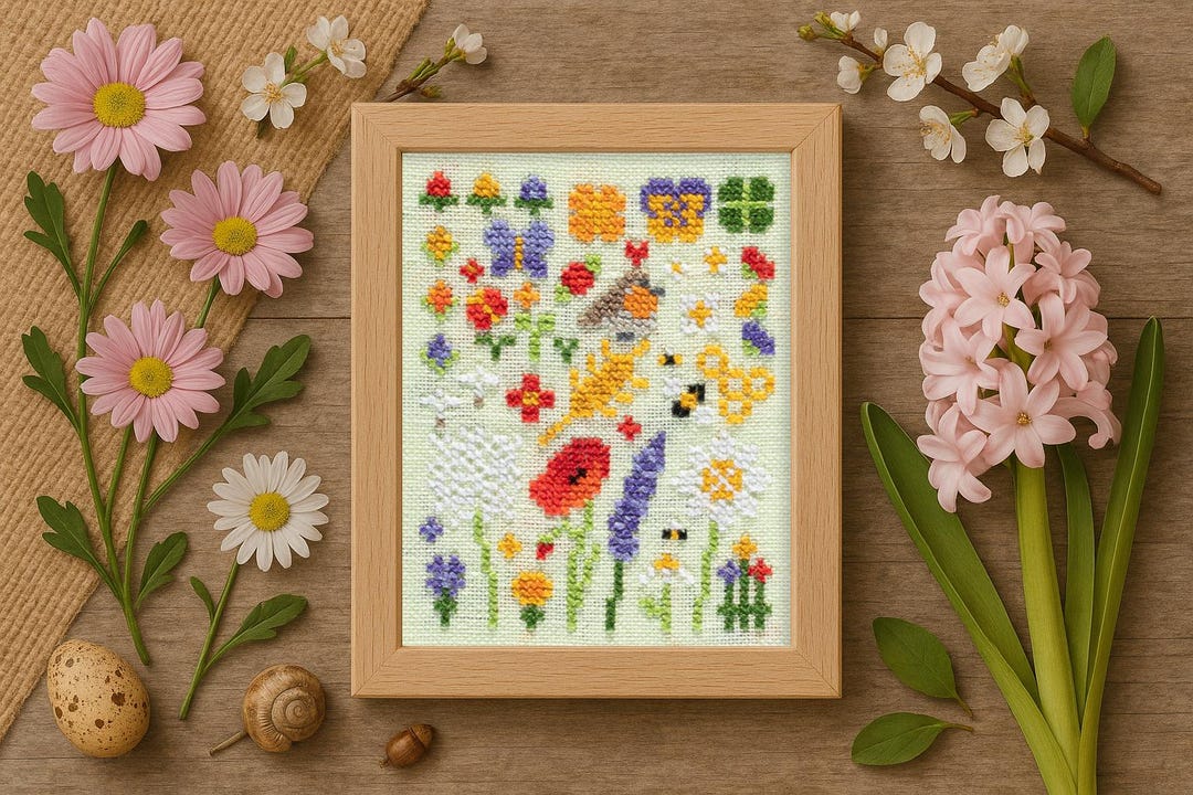 Spring Collage Cross Stitch Pattern PDF, Floral Blooming Flowers Pastel ...