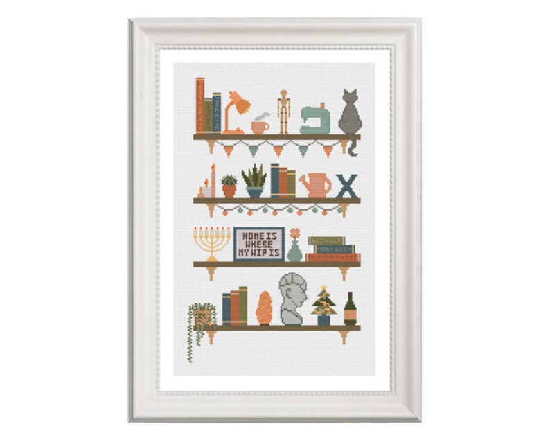 Bookshelf Cross Stitch Pattern PDF, Literary Build Your Own Instant ...