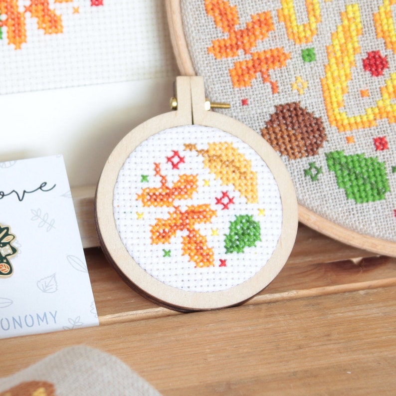 Mini Fall Leaves Cross Stitch Kit Autumn Cross Stitch Fall - Etsy