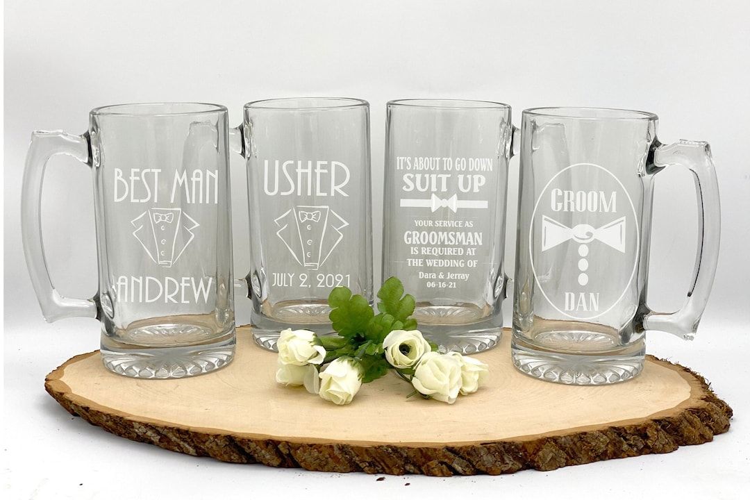 Personalized Wedding Beer Mug, Groomsmen Gift Set, Frosted Etched Glass ...