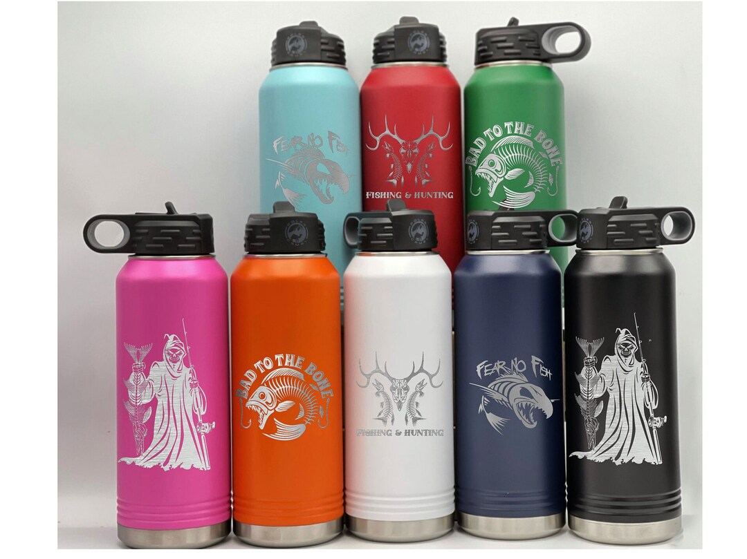 Personalized Reaper Fish Logo, Custom ENGRAVED 32oz Water Bottle, Sport ...