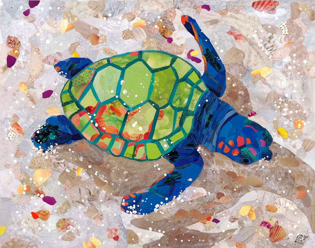 Baby Loggerhead Fine Art Print, Magazine Collage, Upcycle, Turtle ...
