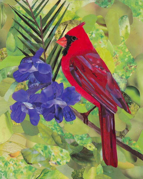 Art & Collectibles Mixed Media & Collage original collage red bird with ...