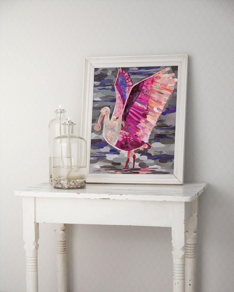 Roseate Spoonbill Fine Art Print Magazine Collage Upcycle - Etsy
