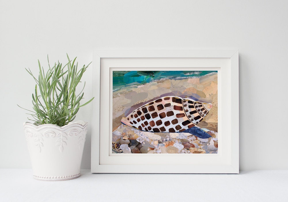 Junonia, Fine Art Print, Magazine Collage, Upcycle, Shells, Beach ...