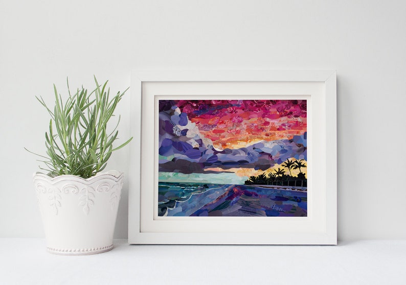 Sanibel Sunset Fine Art Print, Magazine Collage, Upcycle, Sunrise ...