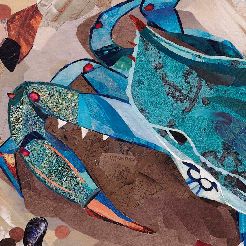 Old Bay, Fine Art Print, Magazine Collage, Upcycle, Crab, Maryland Blue ...
