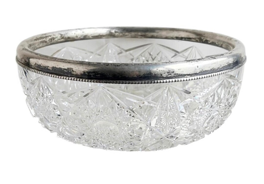 Gorham Crystal Bowl - Sterling Silver Rim Brilliant Cut Crystal - Early ...