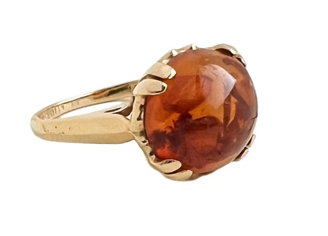 Antique Amber Ring - 14k Yellow Gold Amber Solitaire Early 1900s Ring ...