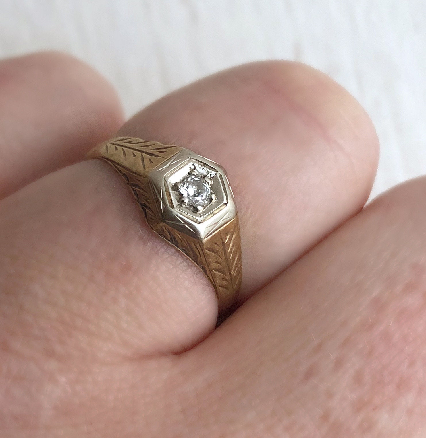 Antique Engagement Ring 14k Tri-Color .25ct Diamond | Etsy