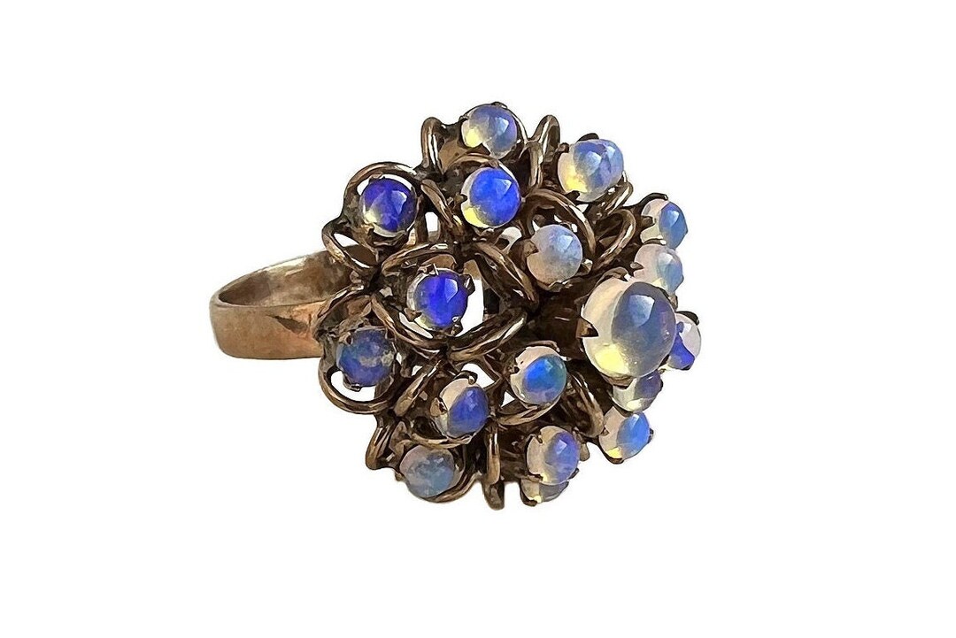 Opal Dome Ring - 14k Yellow Rose Gold Genuine Opal 1940s Ring - Size 7 ...