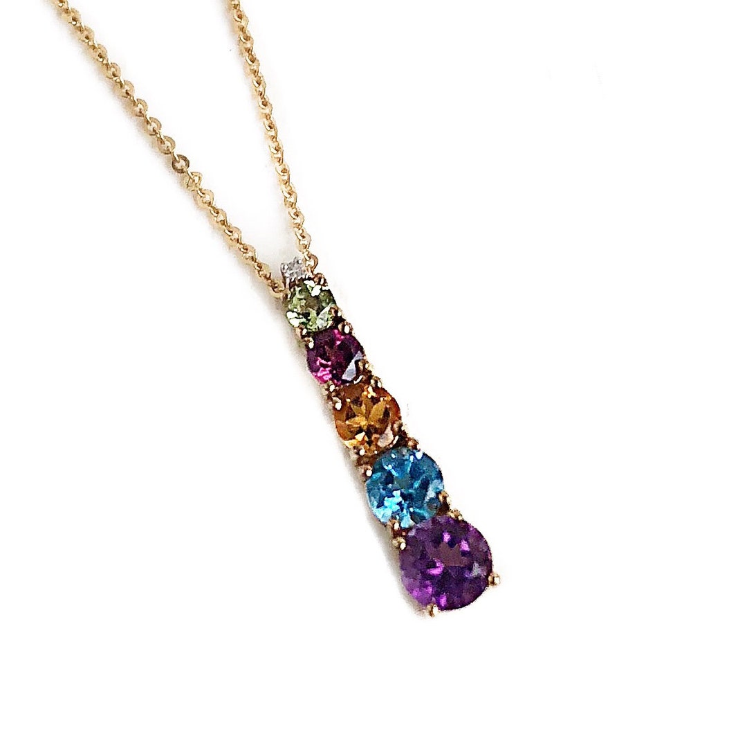 Multi-gemstone Necklace - 14k Yellow Gold Colorful Gemstone Pendant 17 ...